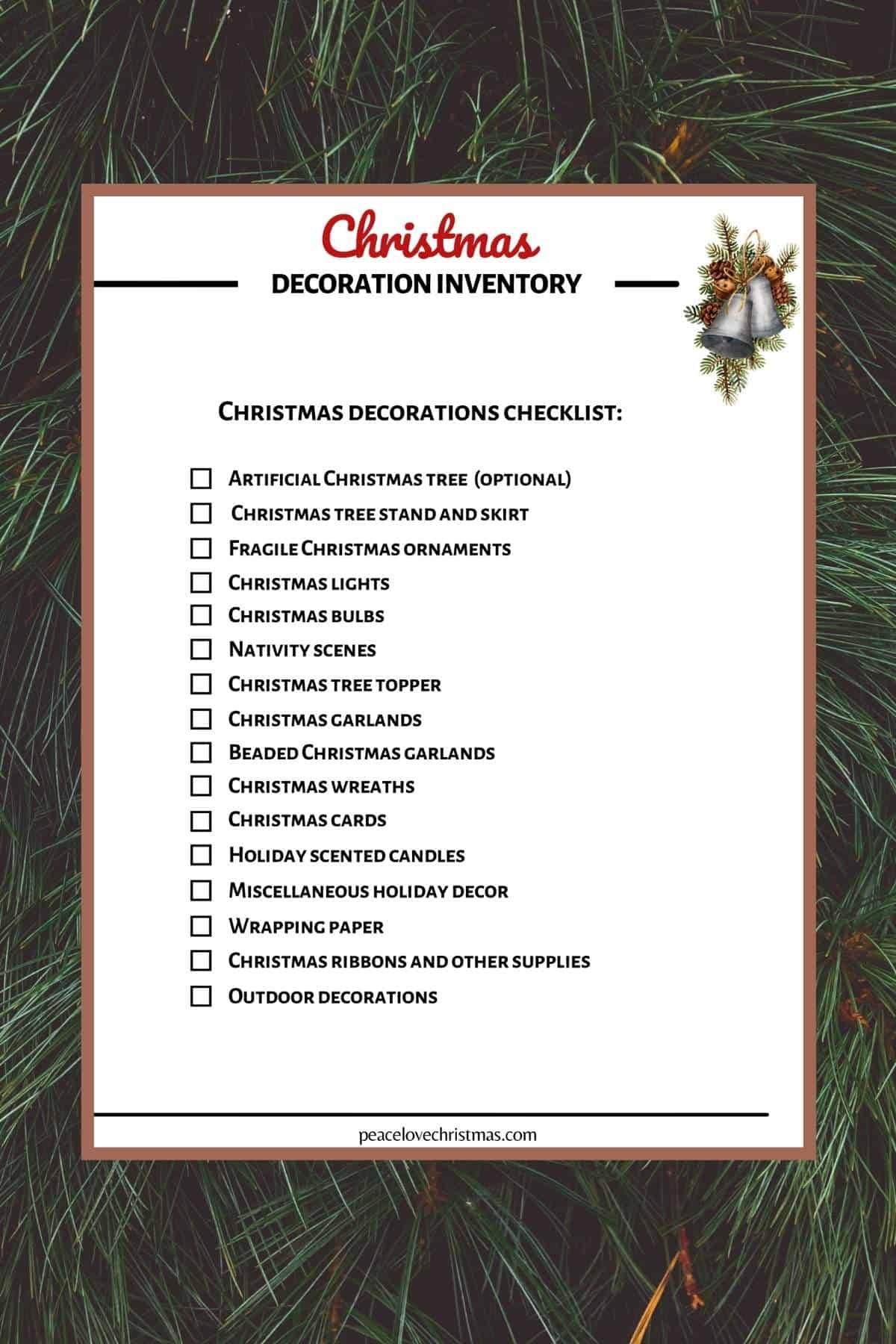 Christmas Decorations Inventory Printables